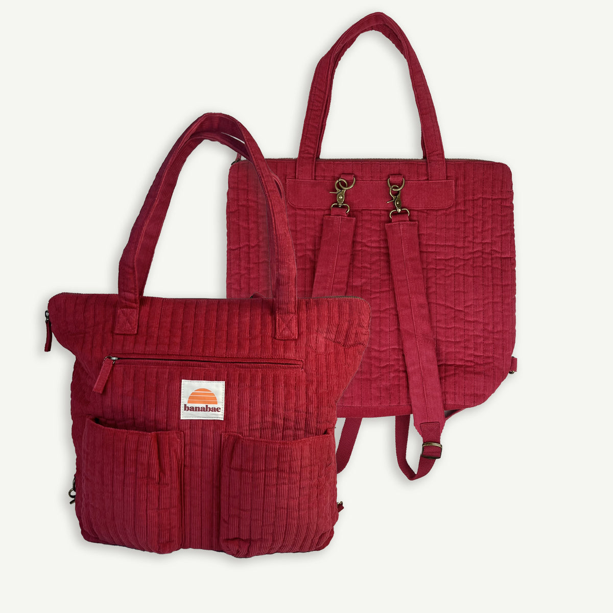 Corduroy Quilted Convertible Backpack - Cherry | Banabae