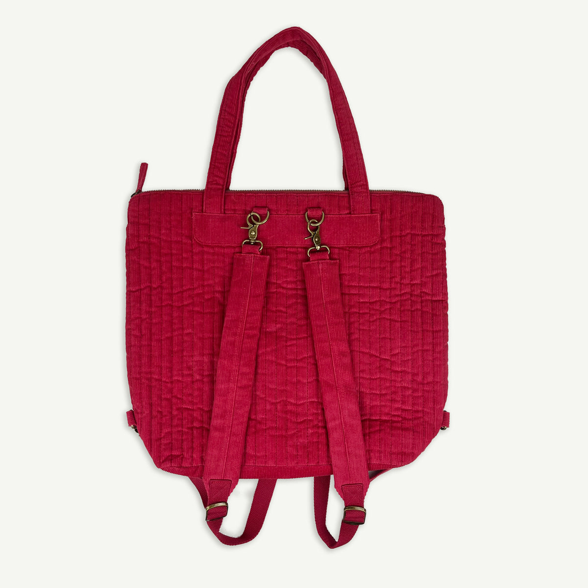 Corduroy Qulited Convertible Backpack - Cherry | Banabae